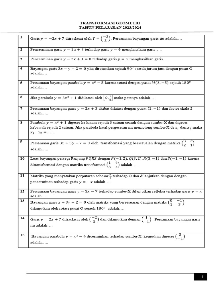 Latihan Transformasi PAS XI Kode B | PDF
