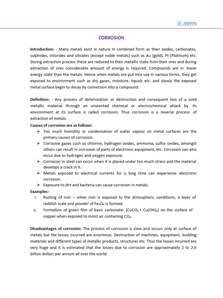 Unit 3 Corrosion. | PDF | Corrosion | Anode