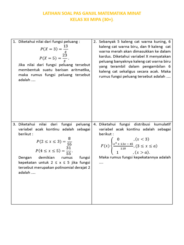Latihan Soal PAS Ganjil Matematika Minat Kelas XII | PDF | Metode & Bahan Ajar
