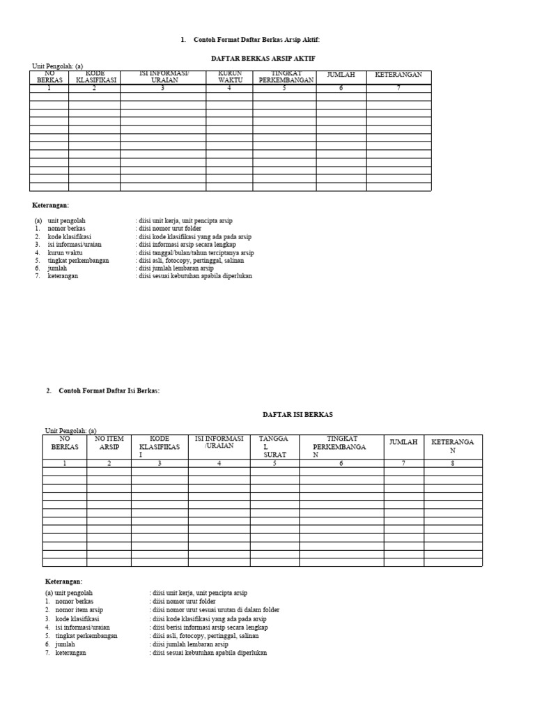 Formulir Kegiatan Pengelolaan Arsip Dinamis | PDF