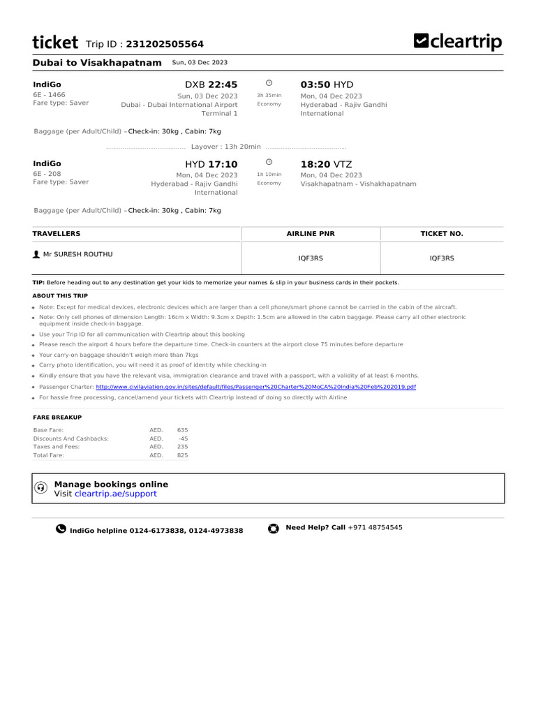 Cleartrip Flight E-Ticket | PDF | Transport | Aviation