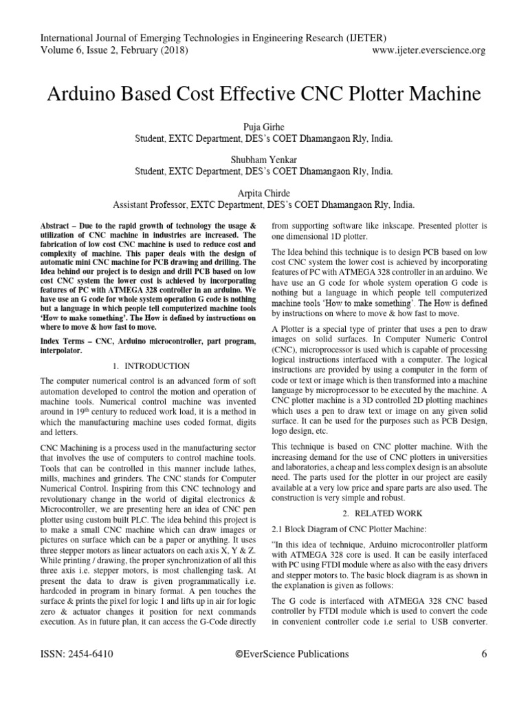 Arduino Based Cost Effective Cnc Plotter Machine Pdf Numerical Control Electric Motor