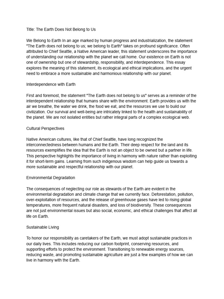 Embracing Our Role as Earth's Stewards | PDF | Sustainability | Natural ...