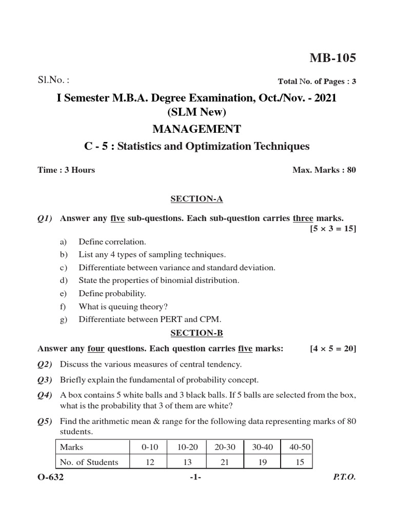 Statistics and Optimization Techniques 2021 Q PAPER | PDF | Statistics ...