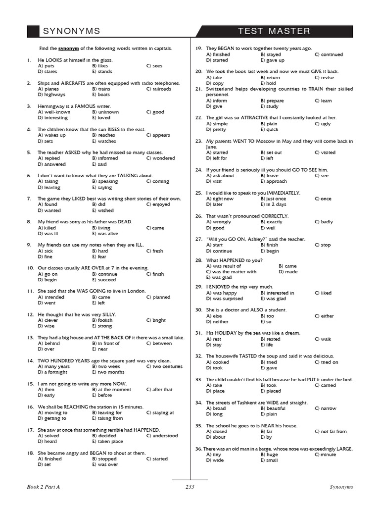 Synonyms Questions For Bank Exams | PDF