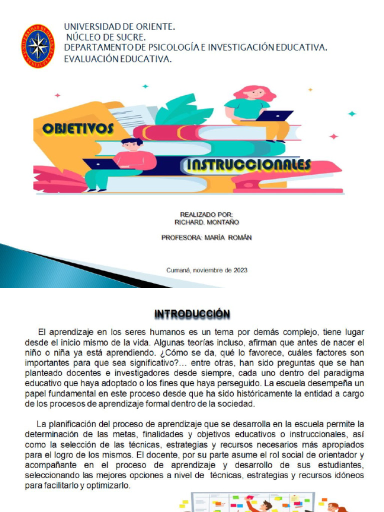 Objetivos Instruccionales y Taxonomia de Bloom Richard Montano | PDF