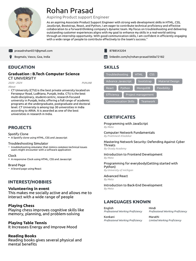 Rohan's Resume (CTU) | PDF | Simulation | Bootstrap (Front End Framework)