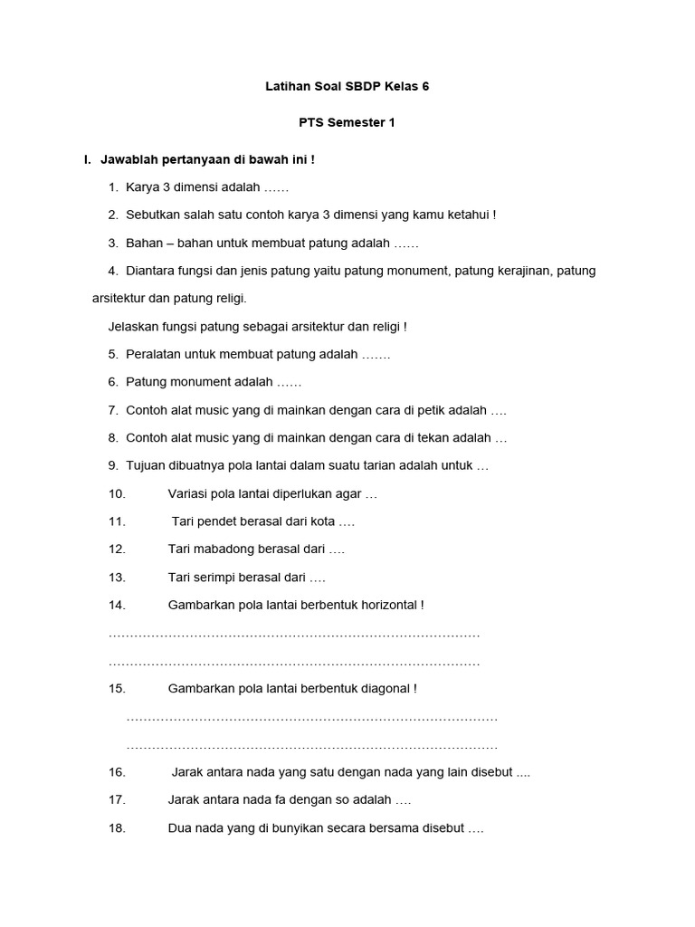 Latihan Soal SBDP Kelas 6 | PDF | Seni