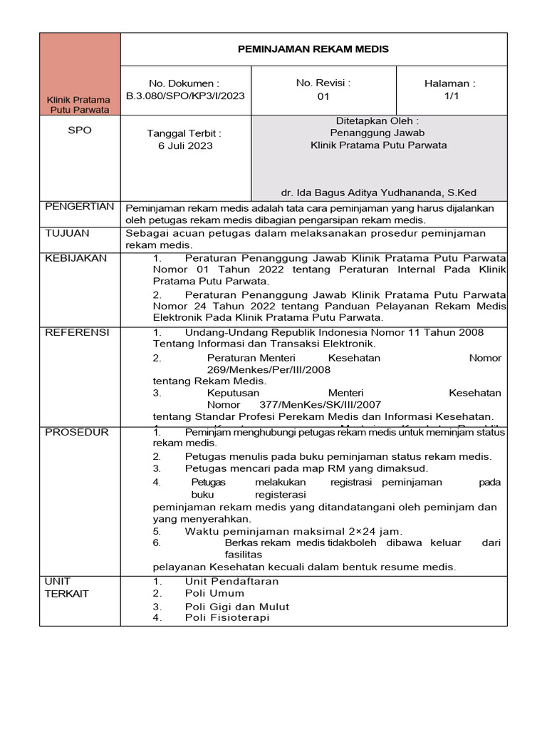(Revisi Final) Spo Peminjaman Rekam Medis | PDF