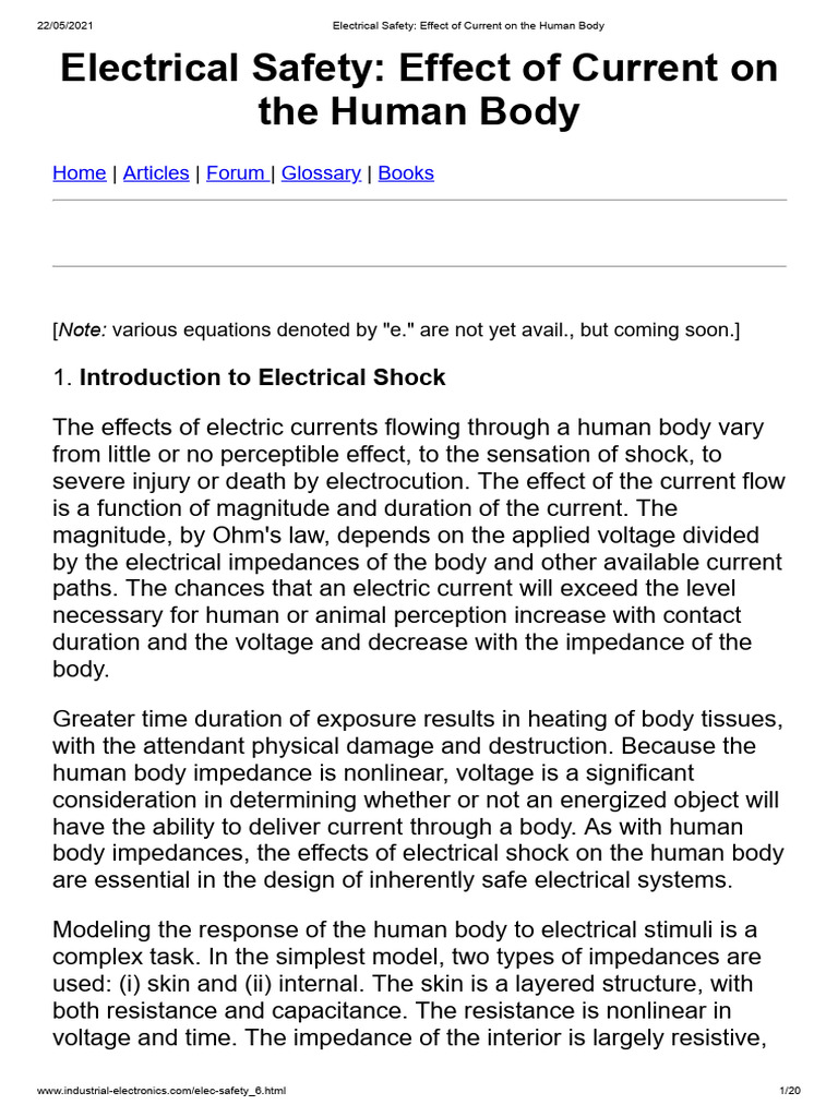 Effects of Current on Human Safety | PDF | Electrical Impedance ...