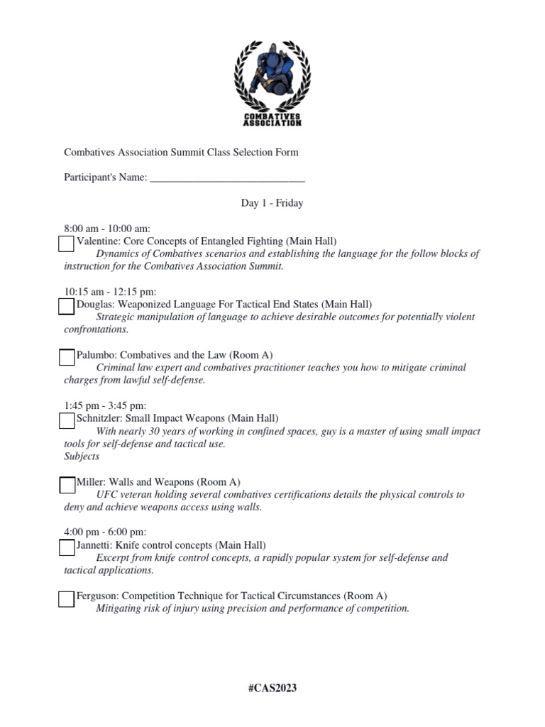 Combatives Association Summit Registration | PDF