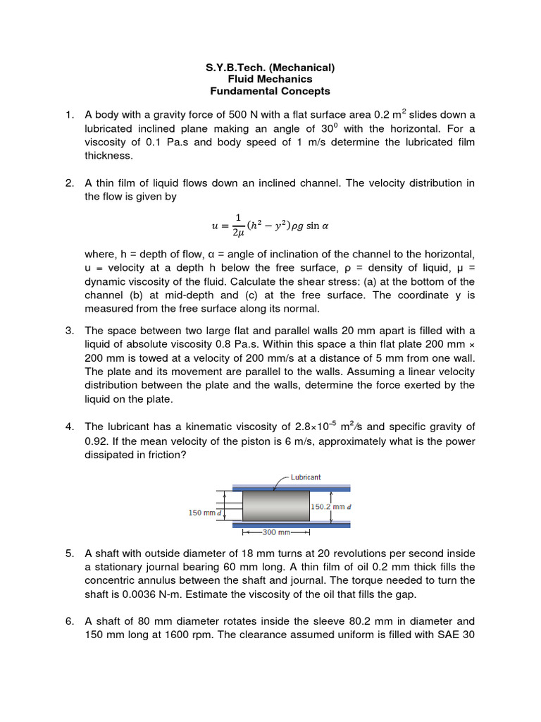 Fundmental Concepts - Problems | PDF | Viscosity | Fluid Dynamics