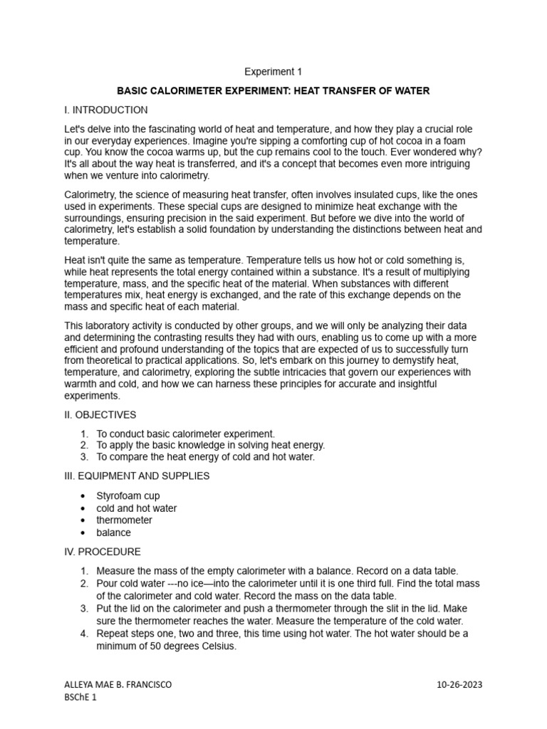 Experiment 1 4 | PDF | Heat | Calorie