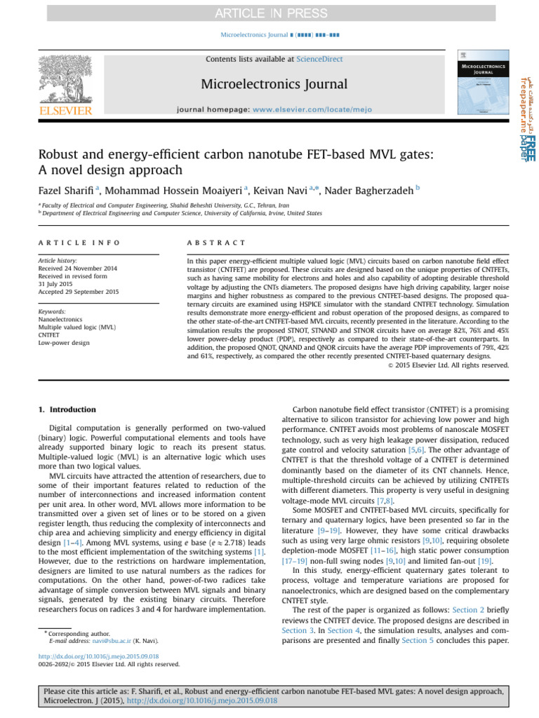 Microelectronics Journal: Fazel Shari Fi, Mohammad Hossein Moaiyeri ...