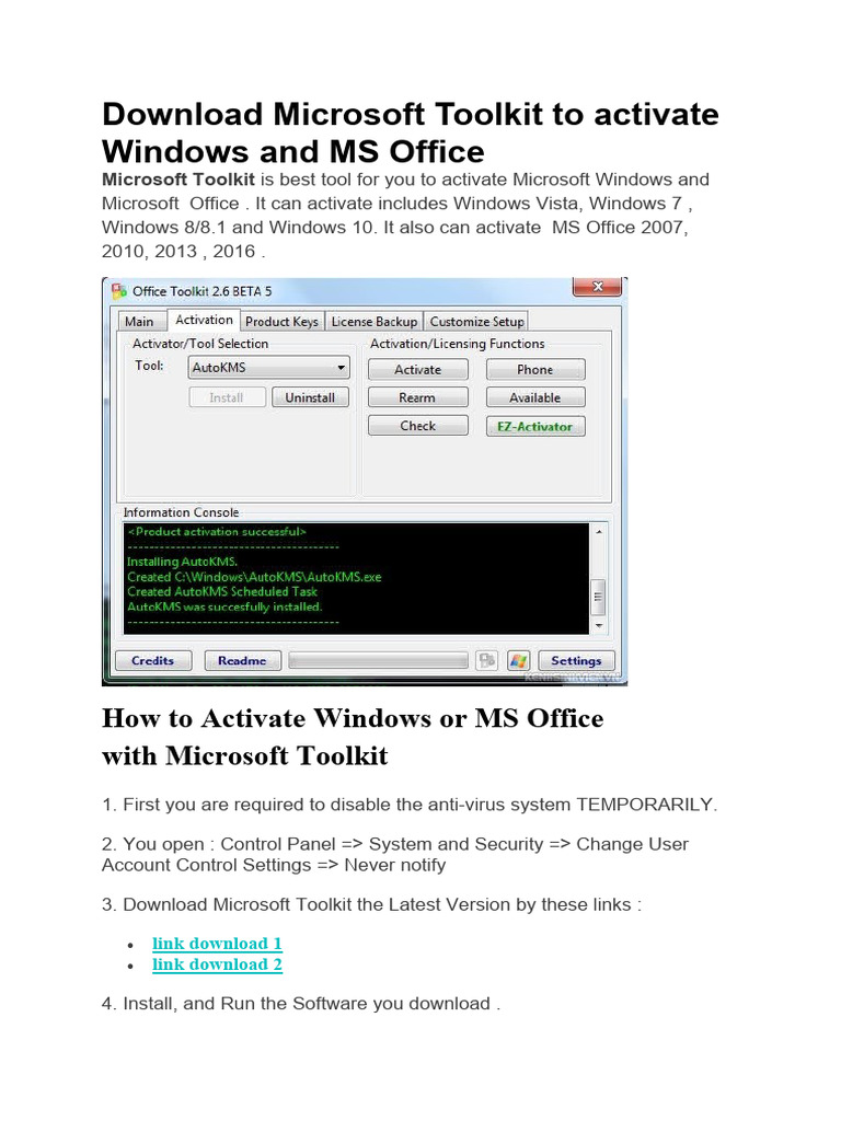 Microsoft Toolkit To Activate Windows and MS Office | PDF