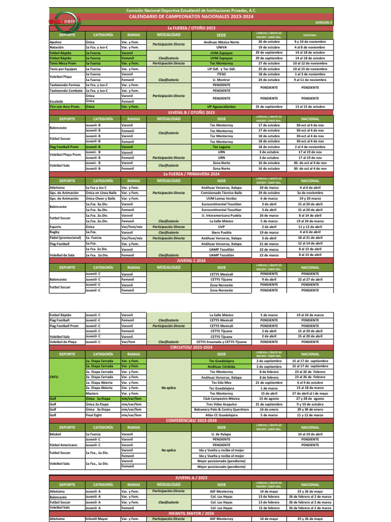 Calendario Conadeip 2023 2024 V 3 | PDF | Ocio | Entretenimiento