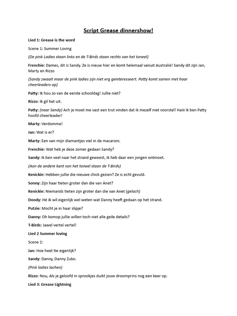 Script Grease Dinnershow | PDF