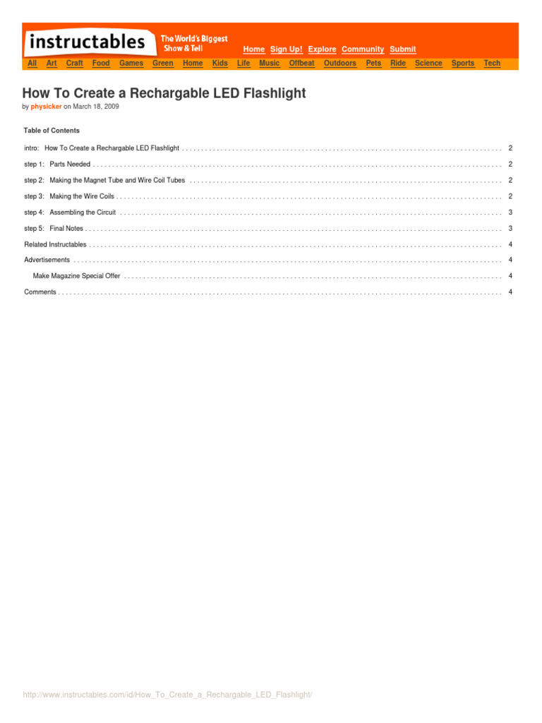 How To Create A Rechargable LED Flashlight | PDF | Inductor | Vacuum Tube
