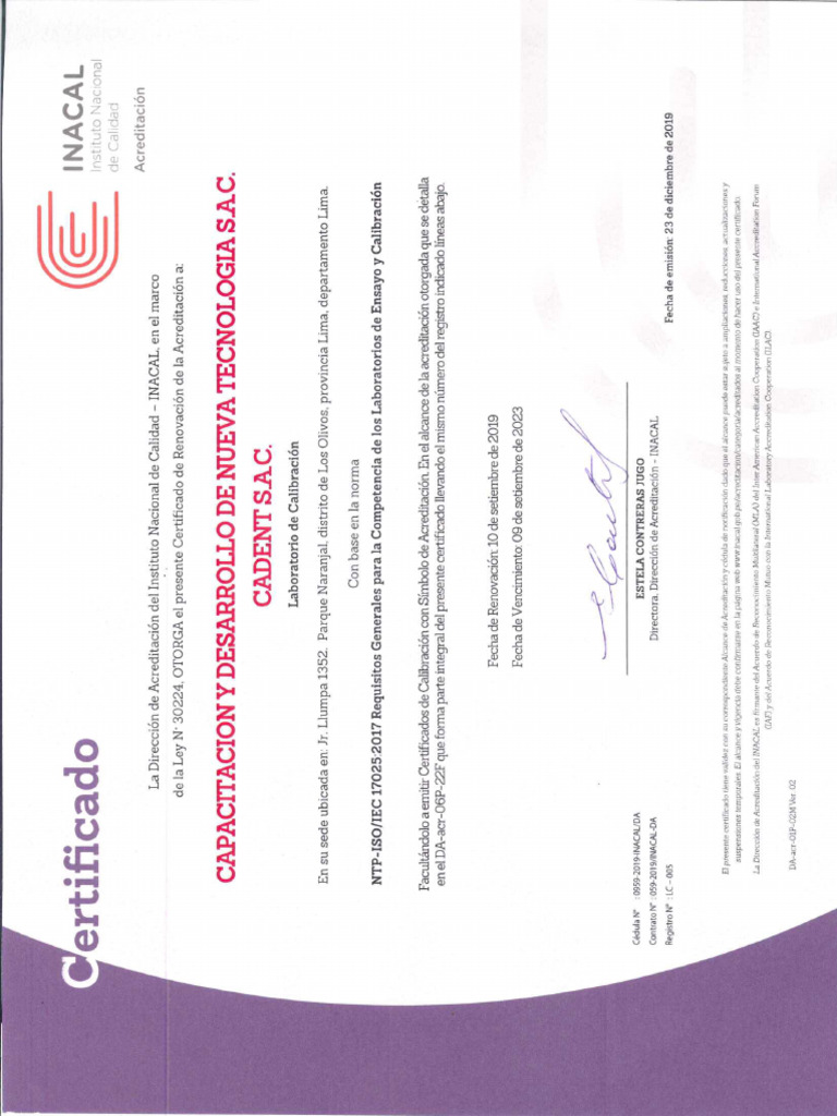 Certificado de Inacal 2023-09-09 | PDF