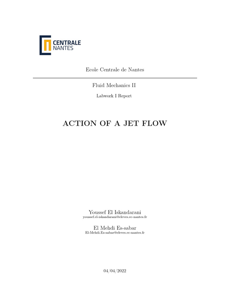 Fluid Mechanics Lab Report: Action of A Jet Flow | PDF | Fluid Dynamics | Vortices