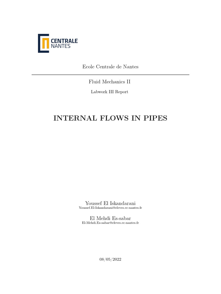 Fluid Mechanics Lab Report: Internal Flows in Pipes | PDF | Fluid Dynamics | Turbulence