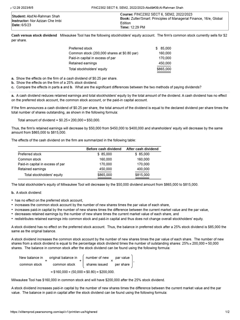 Cash Versus Stock Dividend | PDF | Stocks | Dividend