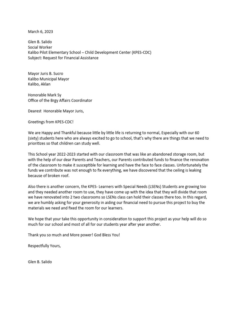 Solicitation Letter For Mayor Kpescdc | PDF