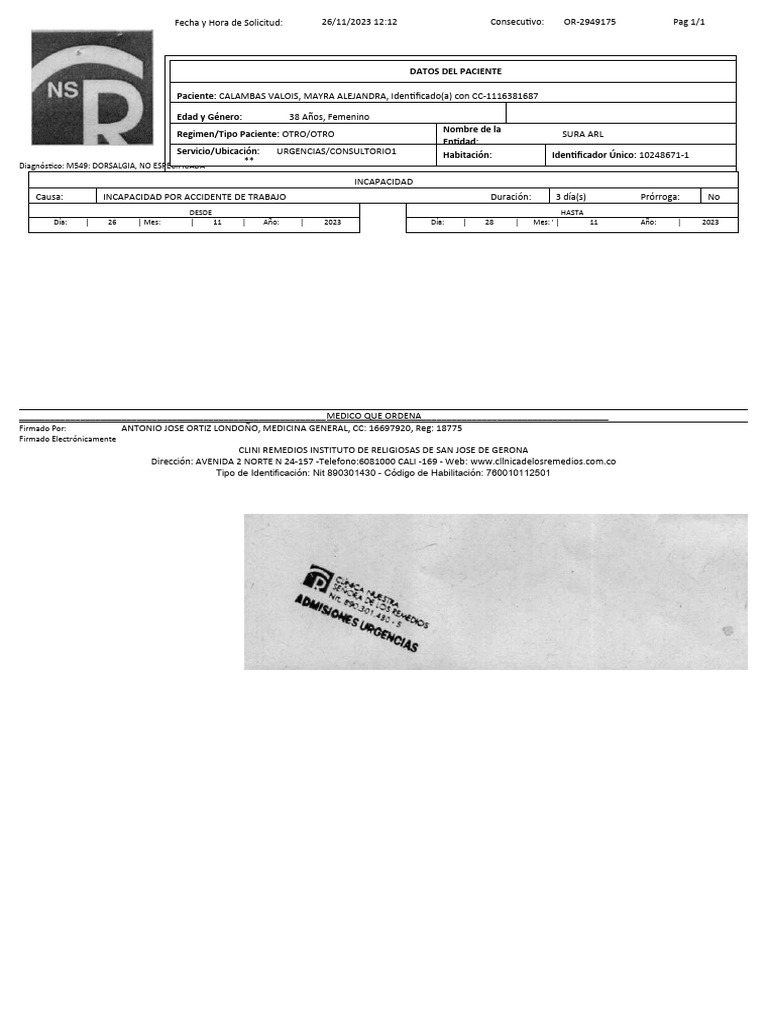 Diagnóstico: M549: DORSALGIA, NO ESPECIFICADA | PDF