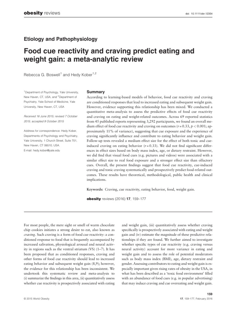 Food Cues, Craving, and Weight Gain | PDF | Meta Analysis | Effect Size