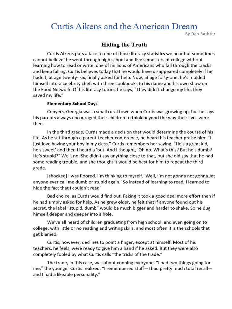 Curtis Aikens and The American Dream | PDF | Literacy