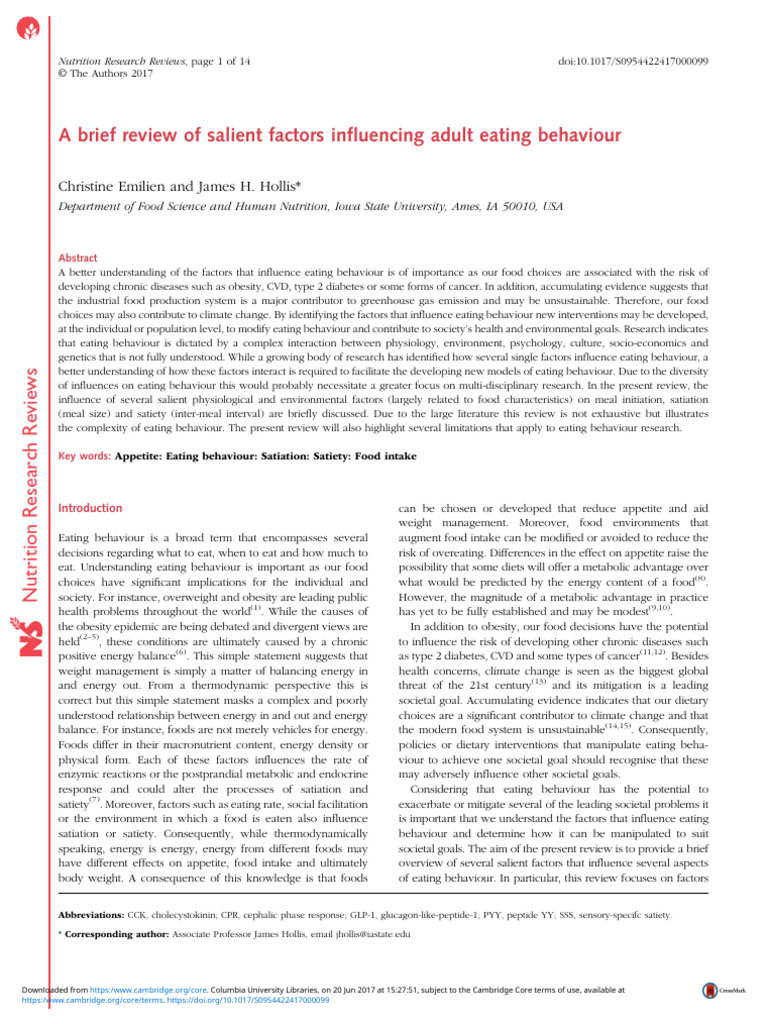 A Brief Review of Salient Factors Influencing Adult Eating Behaviour ...