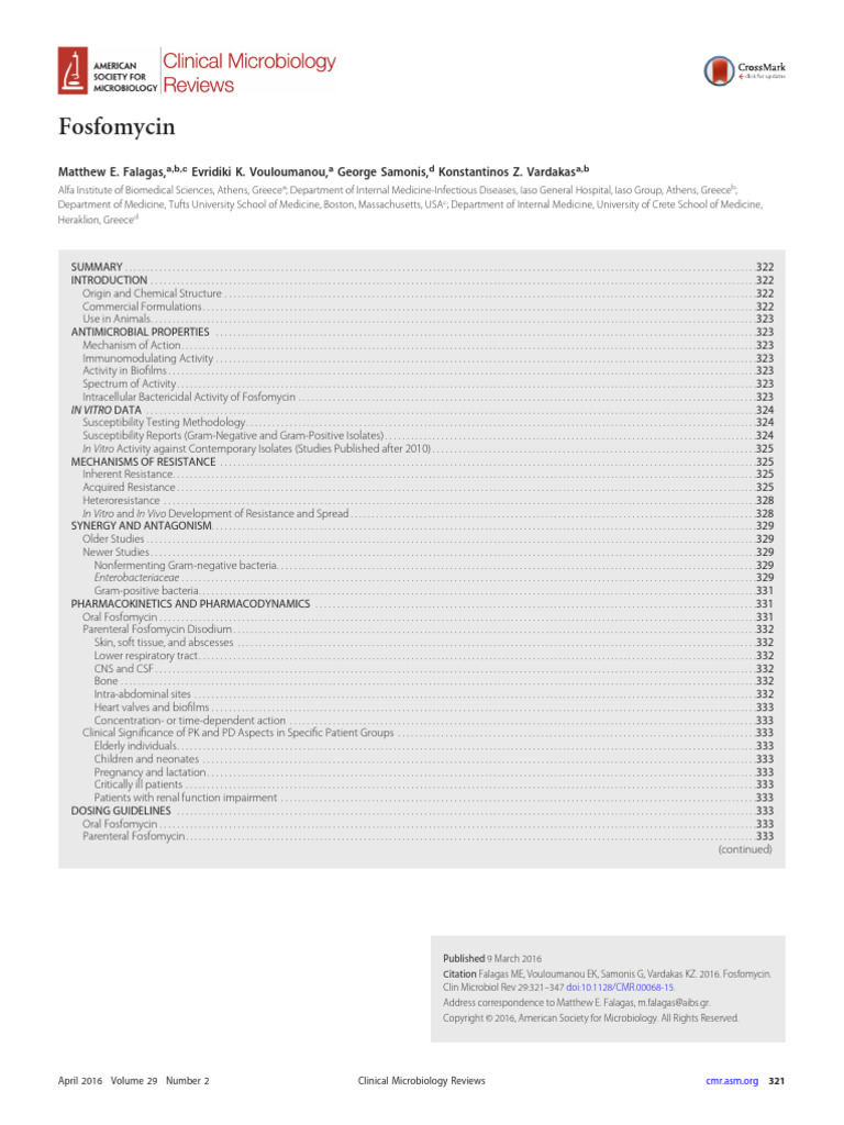 FOSFOMYCIN | PDF | Multiple Drug Resistance | Antimicrobial Resistance