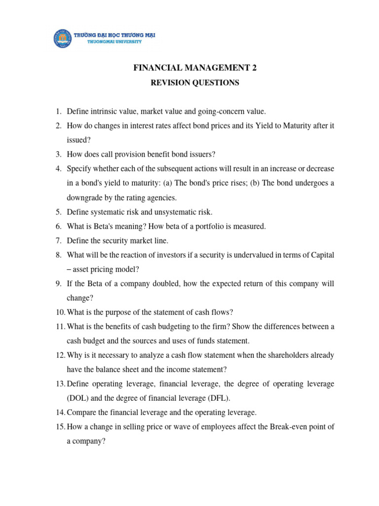 Financial Management Revision Questions | PDF | Bonds (Finance) | Dividend