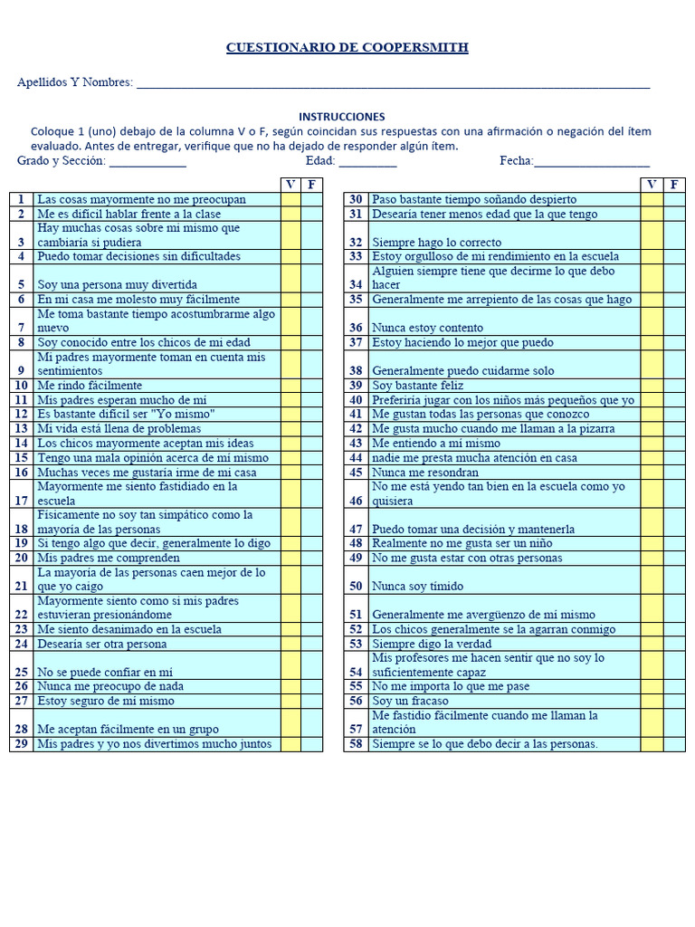 Cuestionario de Coopersmith | PDF