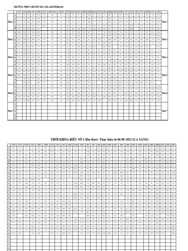 TKB So 1 Thuc Hien Tu 6.09.23 Dự Thảo 1 | PDF