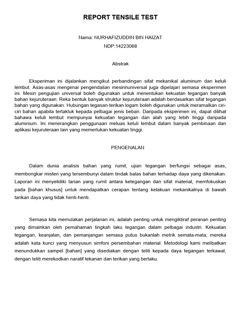 Report Tensile Test | PDF
