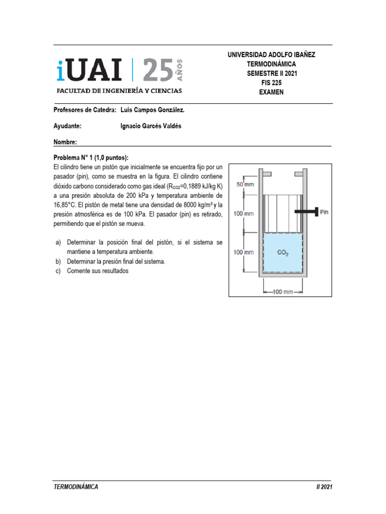 Examen Termodinamica II 2021 | PDF | Termodinámica | Calor