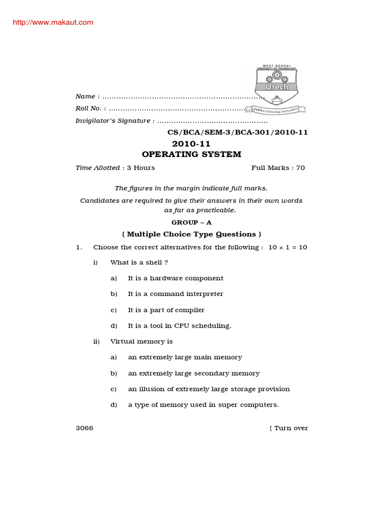 Operating System Exam Questions 2010-11 | PDF | Scheduling (Computing ...