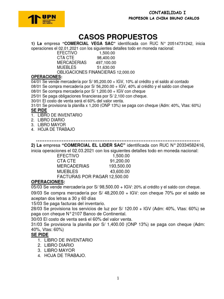 Casos Propuestos | PDF | Contabilidad | Bancos