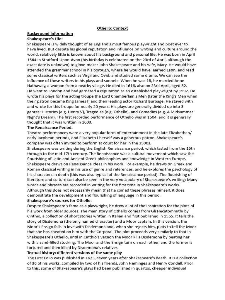 Othello - COntext | PDF | Othello | Desdemona