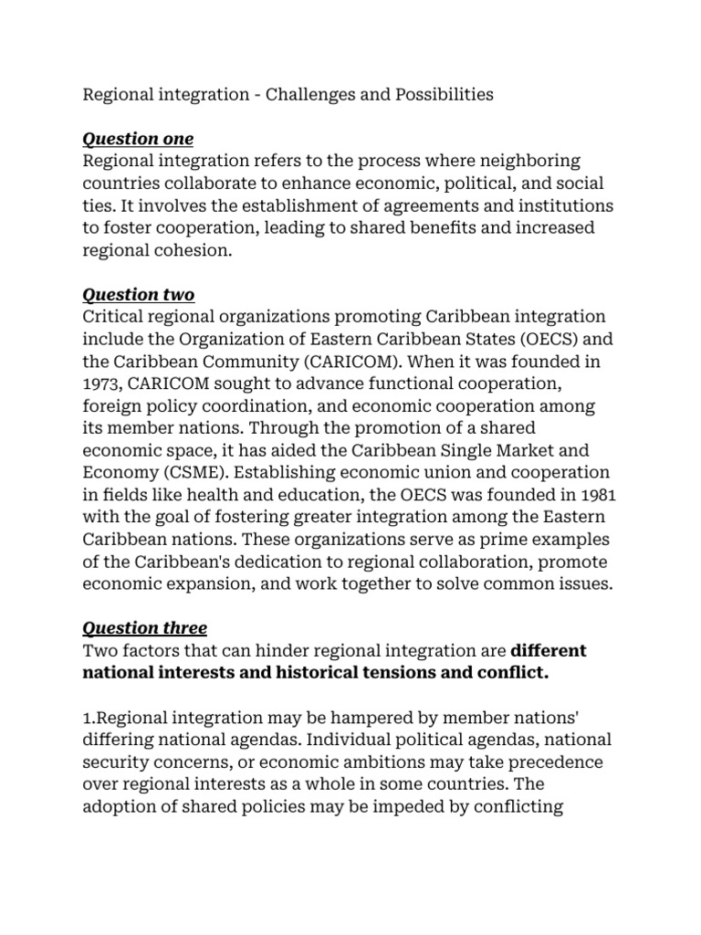 Regional Integration - Challenges and Possibilities | PDF | Regional ...
