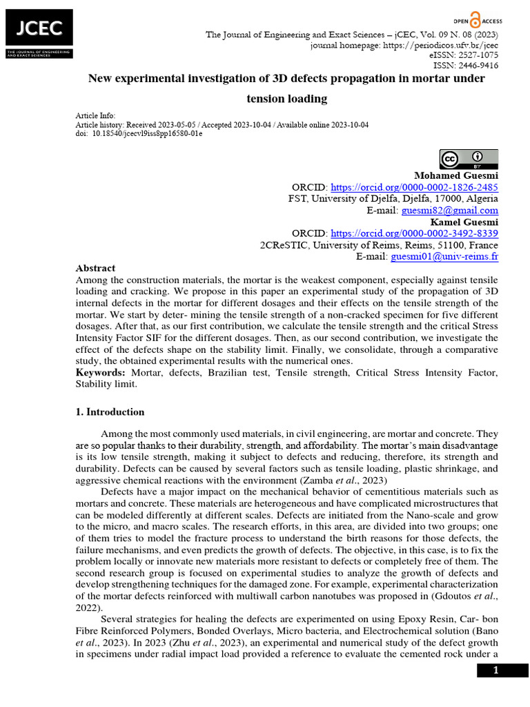 New Experimental Investigation of 3D Defects Propagation in Mortar ...