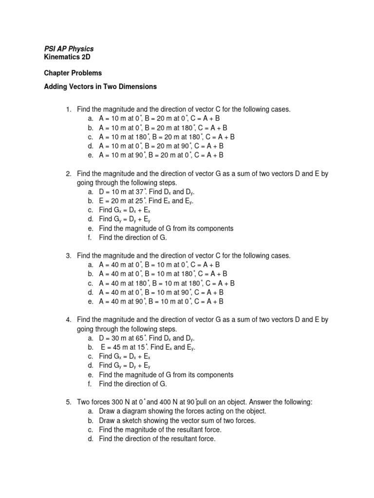 Ap Phys1 - Kinematics 2d Skill Building Problems - 2023 09 19 | PDF | Projectiles | Euclidean Vector