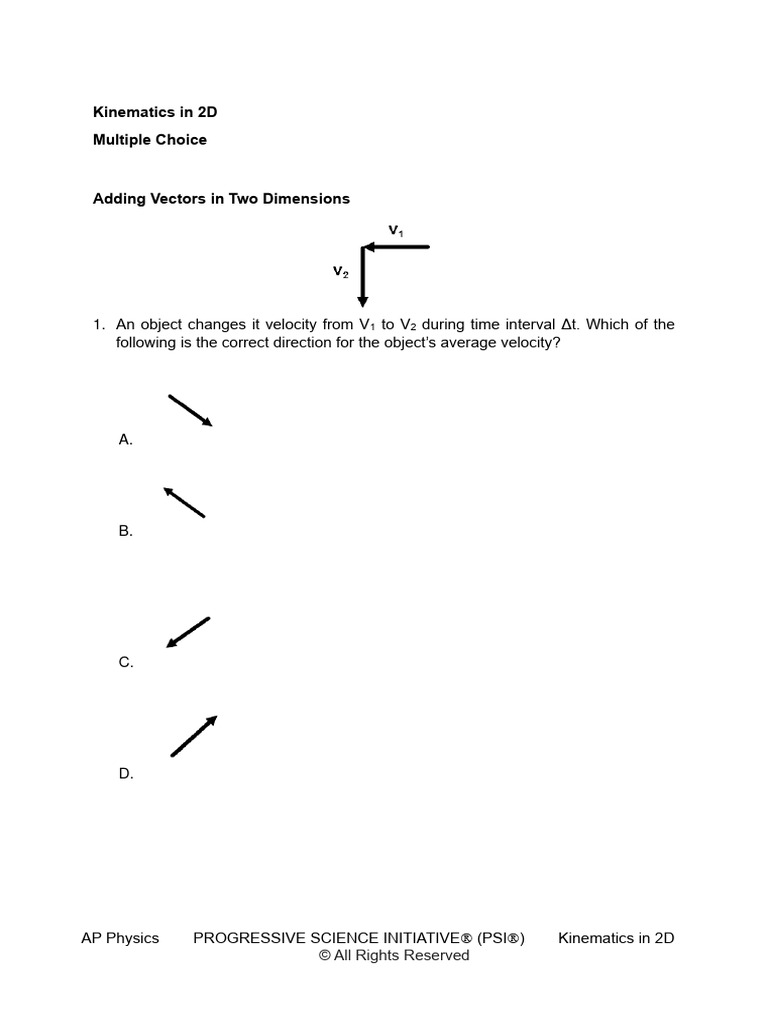 AP Physics: 2D Kinematics Quiz | PDF | Kinematics | Velocity