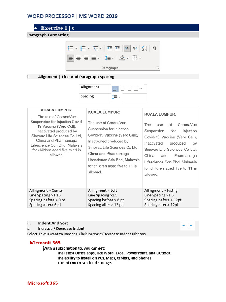 Exercise 1c - Paragraph Formatting | PDF | Microsoft Word | Computing