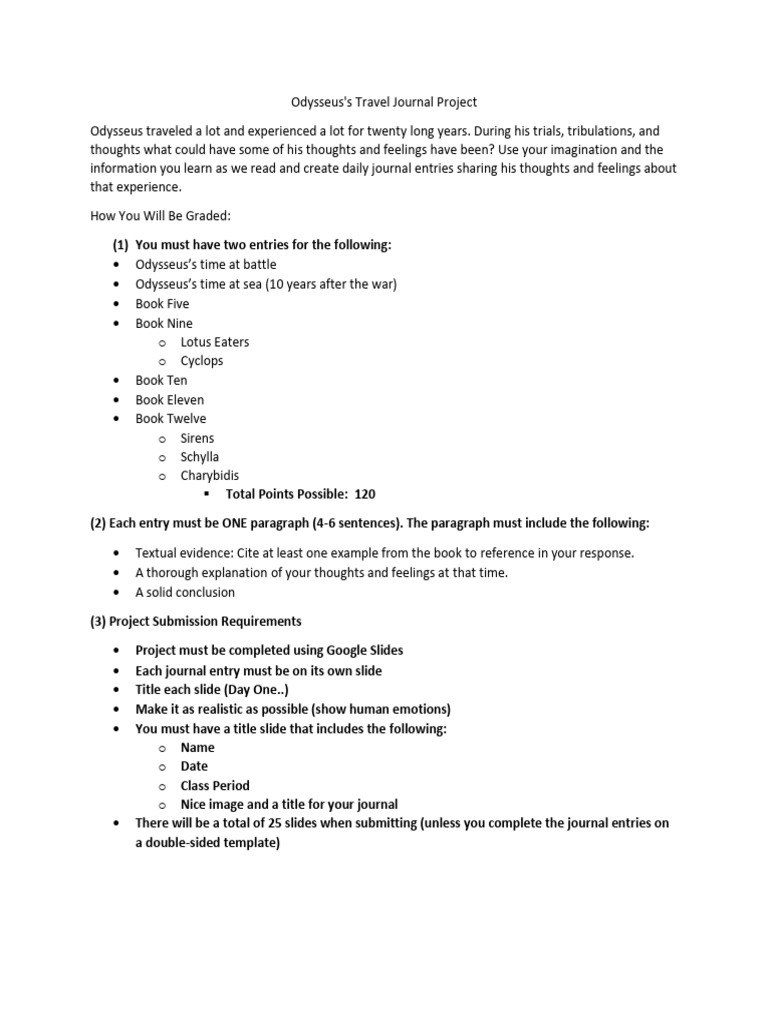 Odysseus's Travel Journal Project Guide | PDF