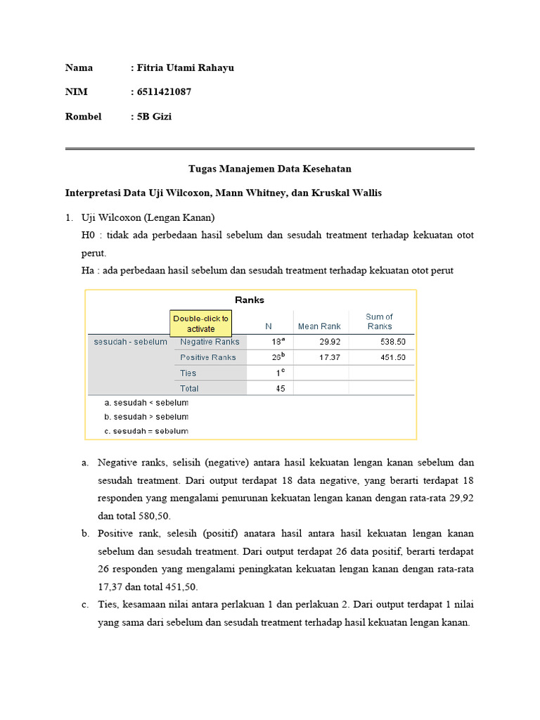 Interpretasi Uji Non-Parametrik | PDF