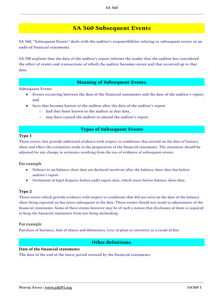 SA 560 CA Inter Updated Notes | PDF | Auditor's Report | Audit