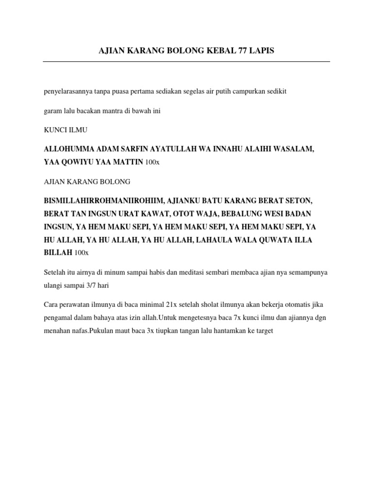 Ajian Karang Bolong Kebal 77 Lapis-1 | PDF | Pengembangan Diri
