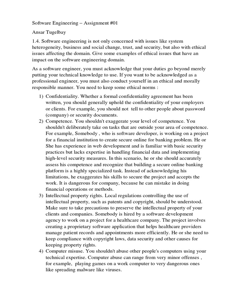Software Engineering - Assignment#01 | PDF | Software | Confidentiality